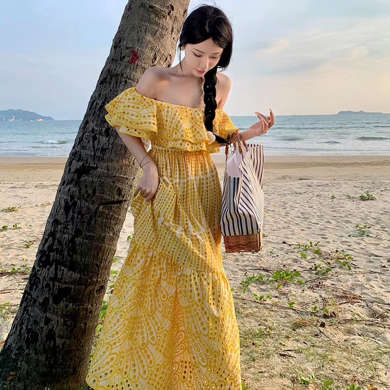 Jual READY STOCK JKT - yellow dress off shoulder woman / casual korean ...