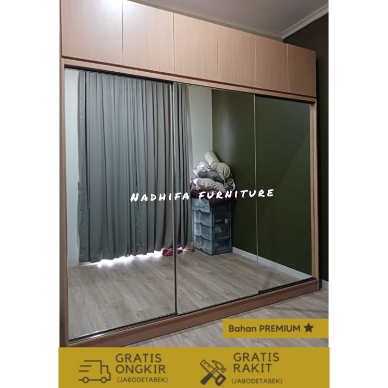 Jual lemari pakaian sliding 3 pintu full cermin kabinet | lemari baju ...
