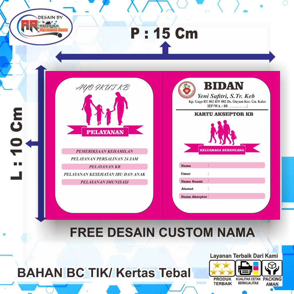 Jual KARTU AKSEPTOR KB BIDAN CUSTOM LIPAT 2 TERBARU / Kartu KB / Surat ...