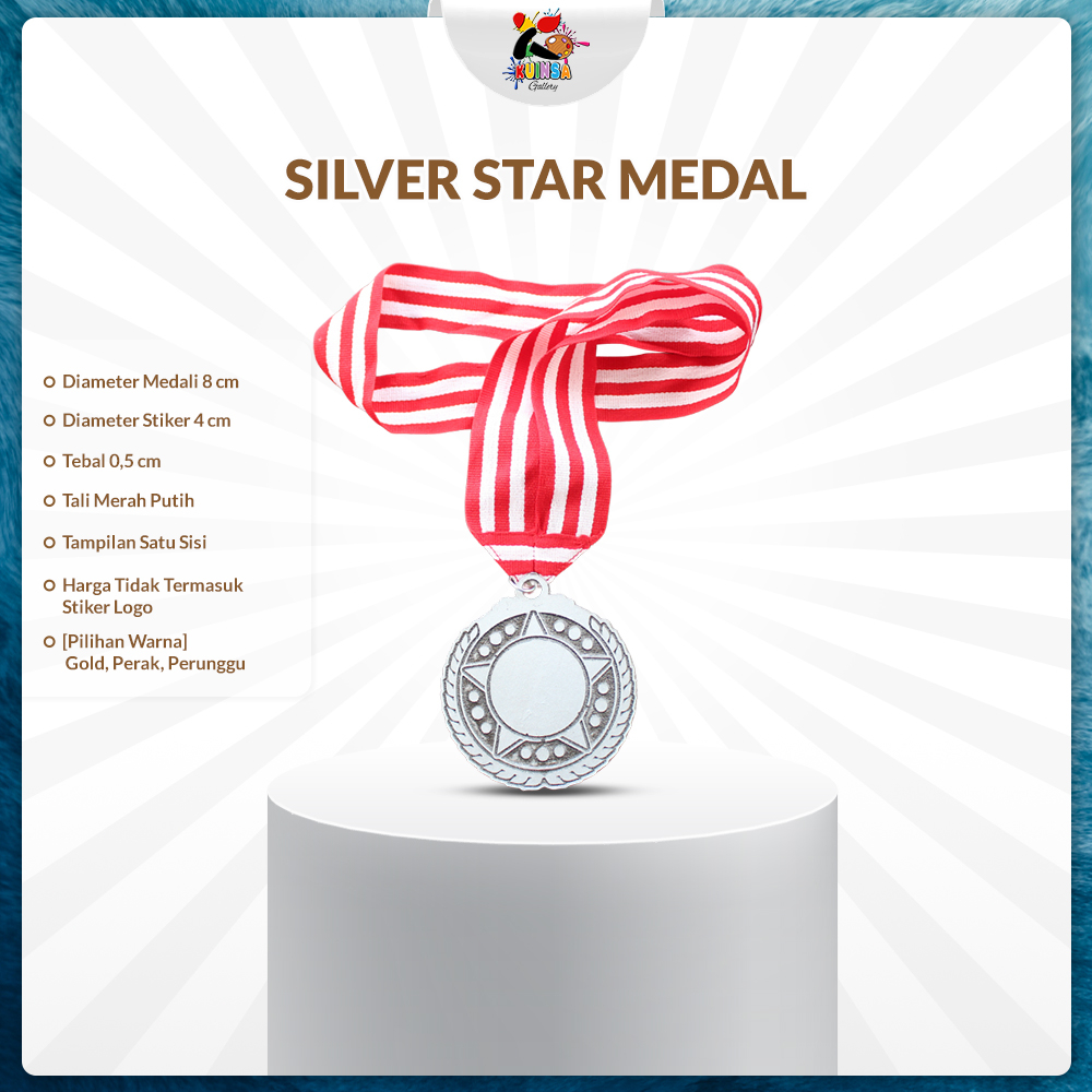 Jual Kuinsa Gallery Medali Perak Motif Bintang Polos Warna Silver Plus ...
