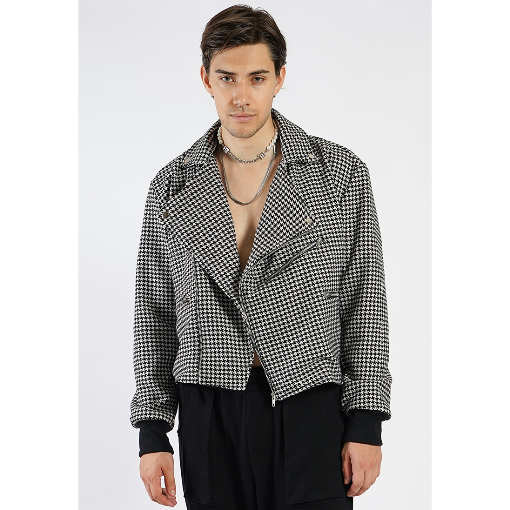 Jual OCWA LUCIO PLAID HOUNDSTOOTH BIKER JACKET | Shopee Indonesia
