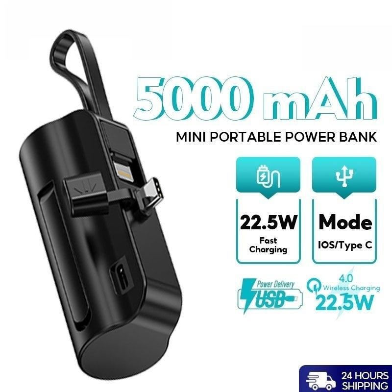 Jual Powerbank Mini 5000mAh Type C/Lightning Fast Charge Power Bank Portable Charger Battery for ...