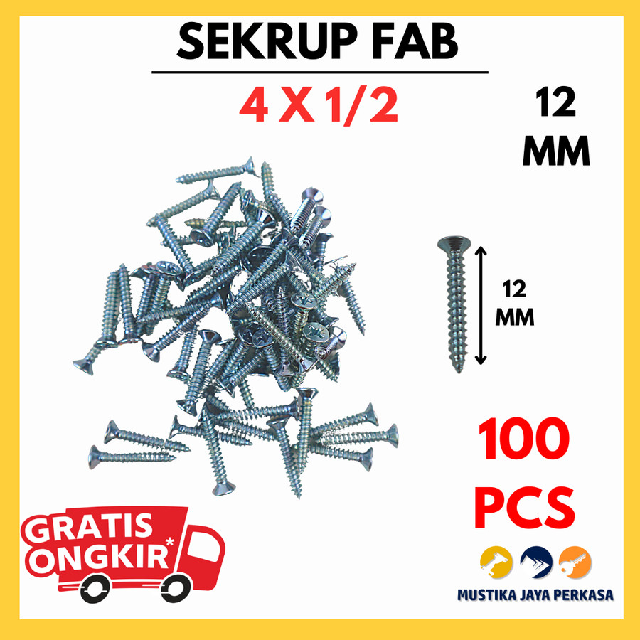 Jual (100 Pcs) Sekrup FAB 4 x 1/2 / 1.25 Cm Kepala Datar Flat Head ...