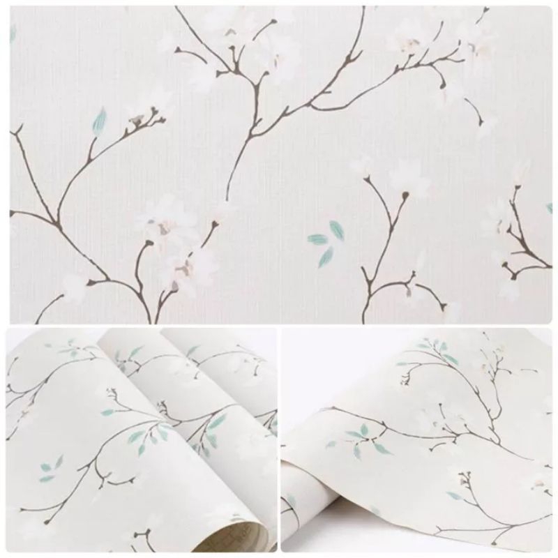 Jual Wallpaper Sticker Dinding Bunga Sakura Putih Daun Hijau Mewah ...