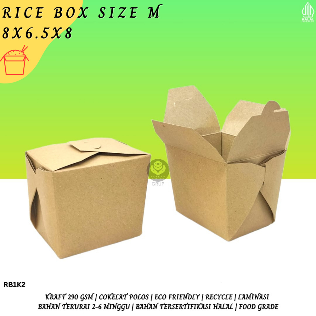Jual Paper Rice Box Medium Food Pail M Lunch Box (RB1K2-8X6.5X8 Cm ...