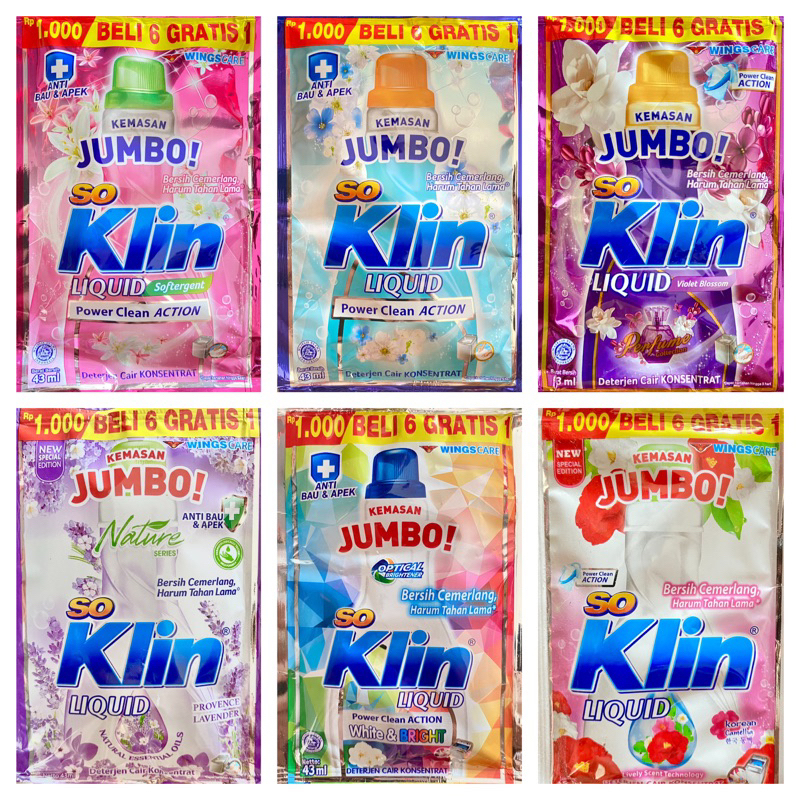 Jual (6+1) WINGSCARE SoKlin Liquid So Klin Cair 40ml/43ml sachet ...