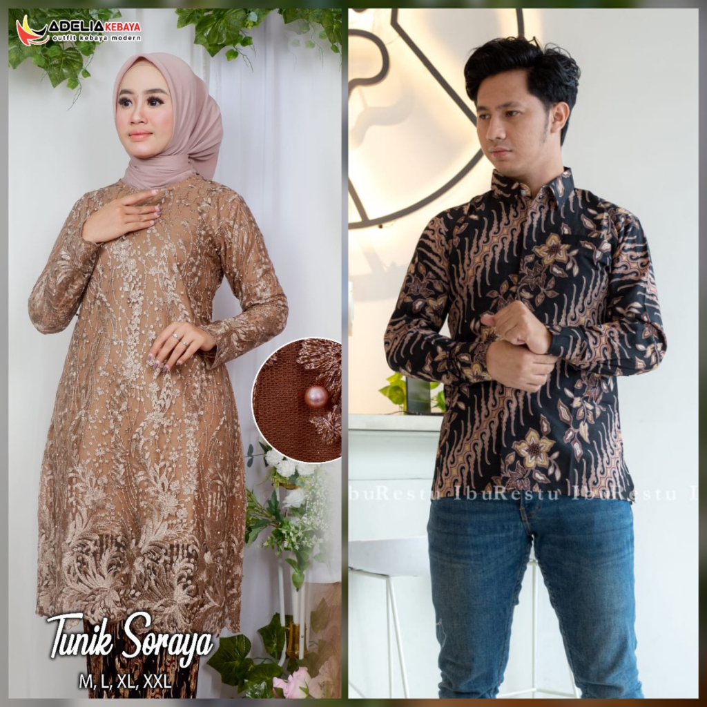 Jual Couple kemeja dan kebaya tunik soraya - kebaya modern - outfit kekinian - bahan tulle ...
