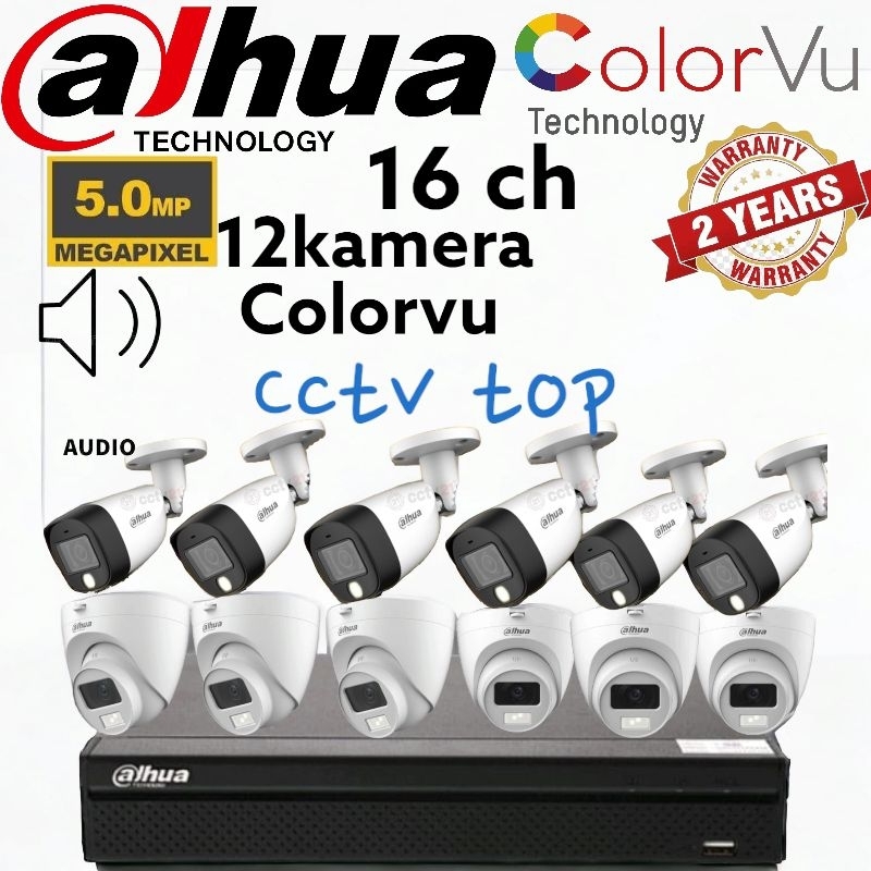 Jual Paket cctv dahua 16 ch 12 Kamera 5mp Colorvu Audio | Shopee Indonesia