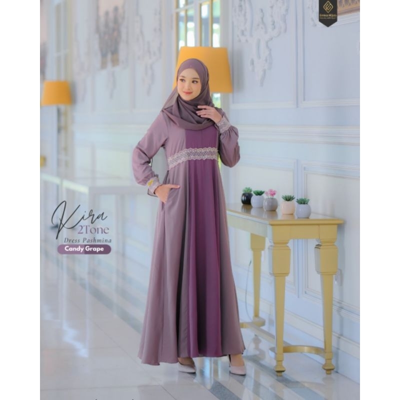 Jual DO - Kira 2tone dress Emka hijab | Shopee Indonesia
