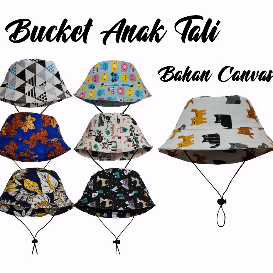 Jual Topi Bucket Anak Pakai Tali Bahan Canvas Tebal Dengan Motif ...