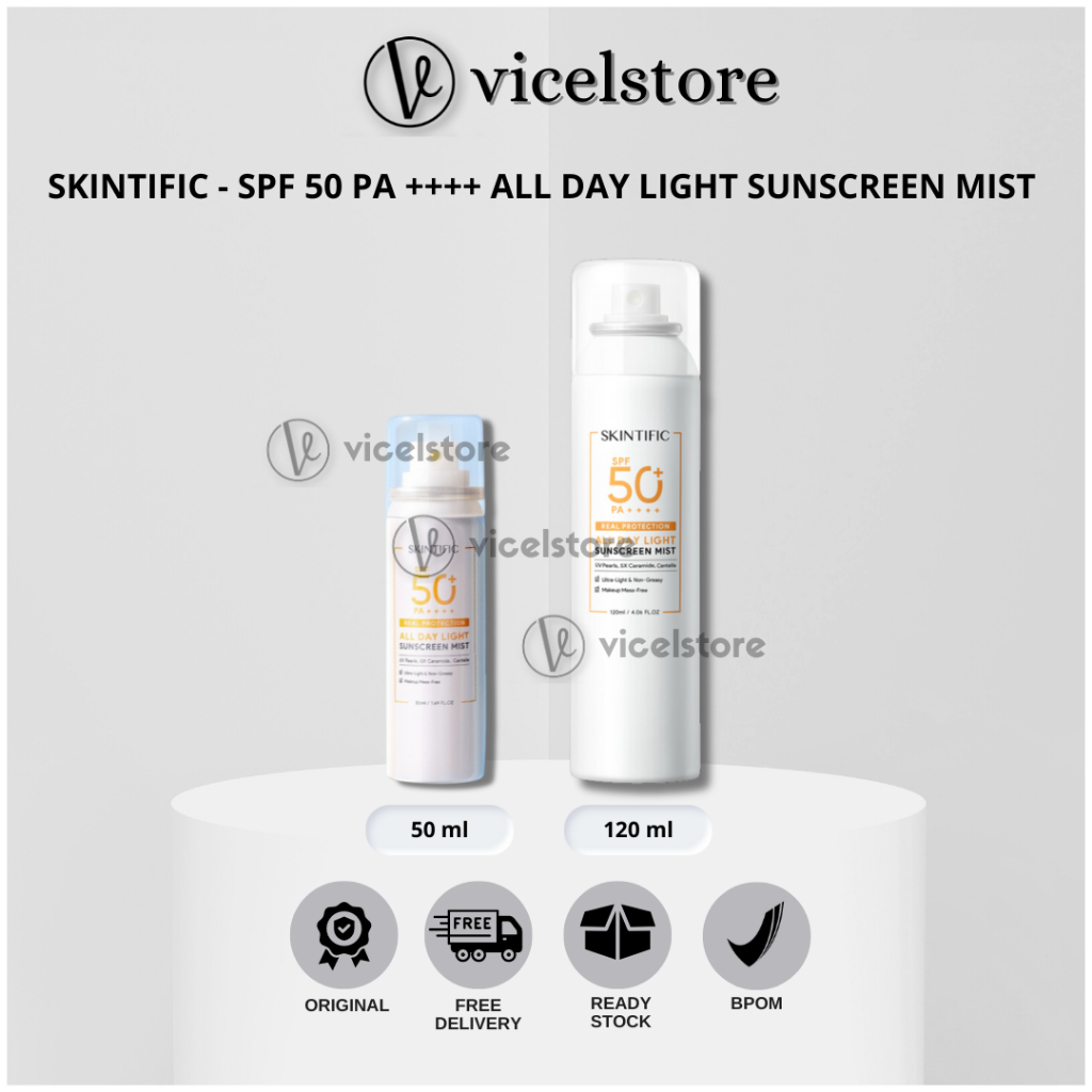 Jual SKINTIFIC - Spf 50 PA ++++ All Day Light Sunscreen Mist | Shopee ...