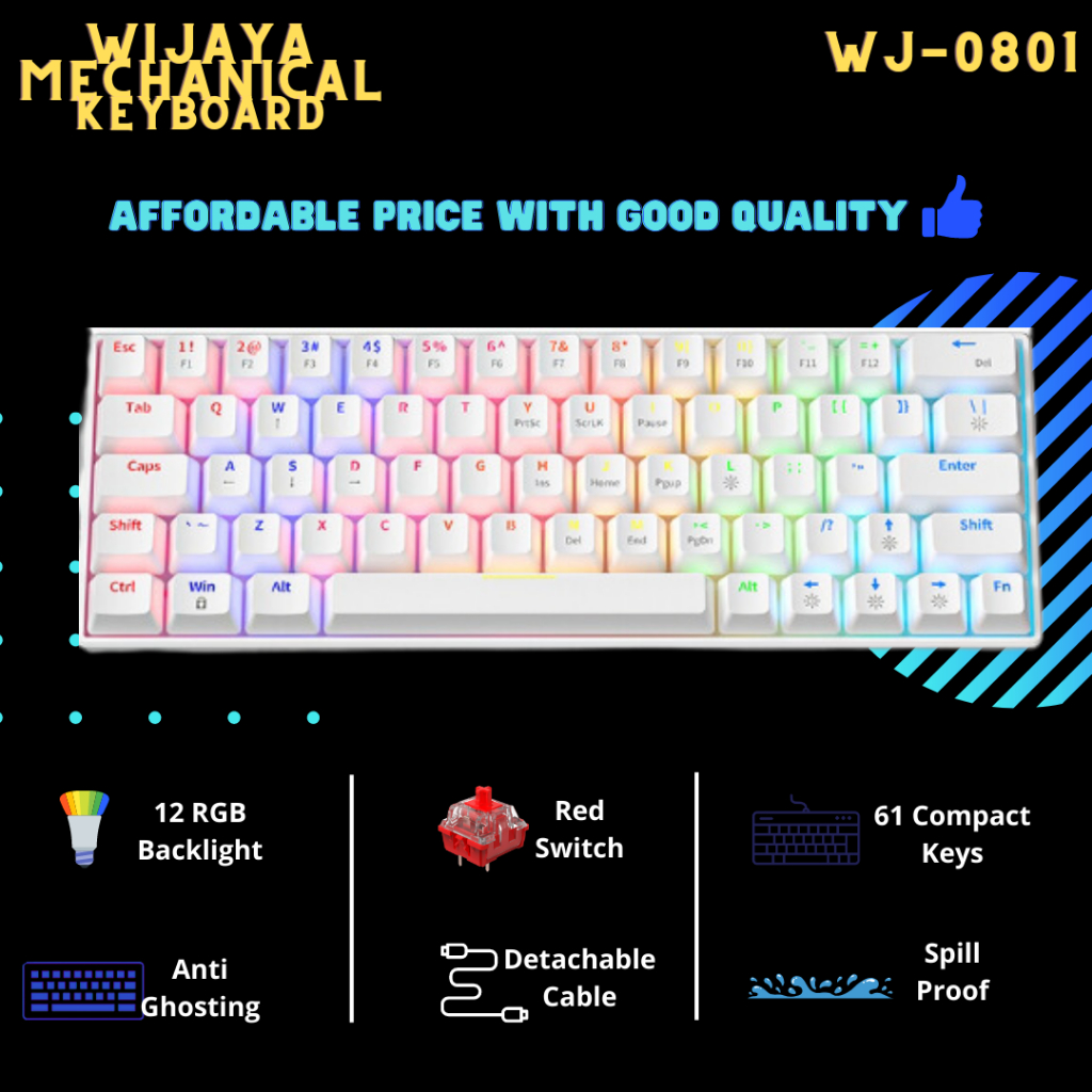 Jual Keyboard Gaming Mechanical 60% RGB Backlit Red Blue Switch WJ-0801 ...