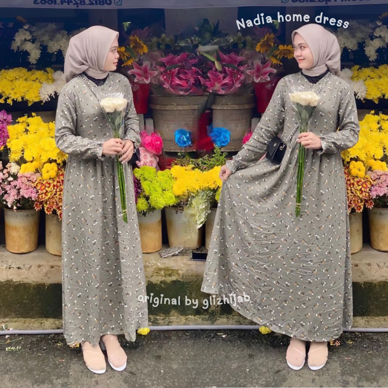 Jual Glizhijab - Nadia Dress Bahan Rayon Viscose Gamis Busui Homedress Gamis Motif Size XS ...