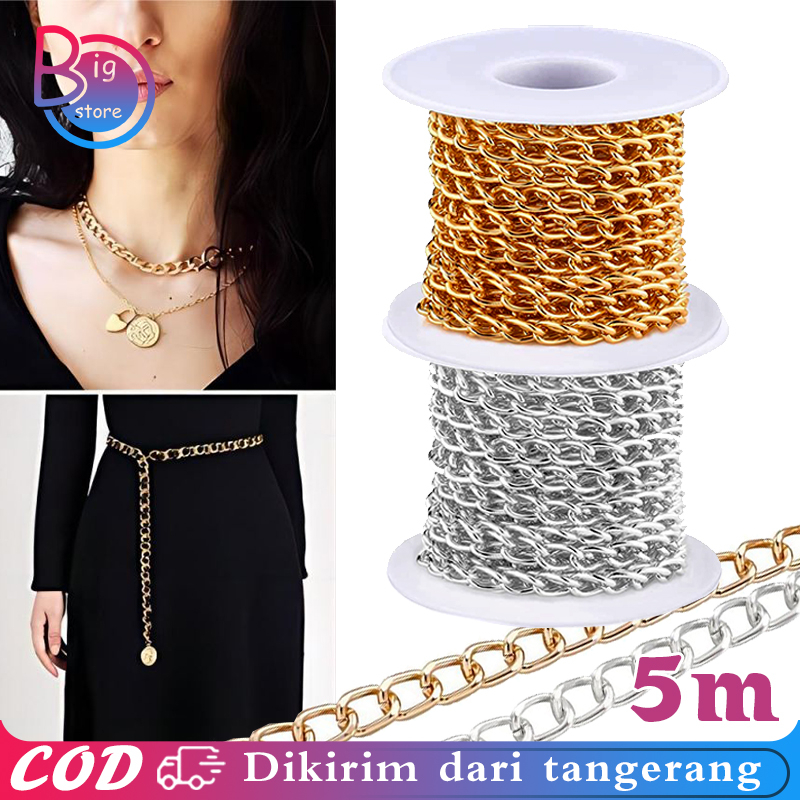 Jual 1roll/5m Rantai Kalung Gelang Rantai Alumunium Rantai Aksesoris ...