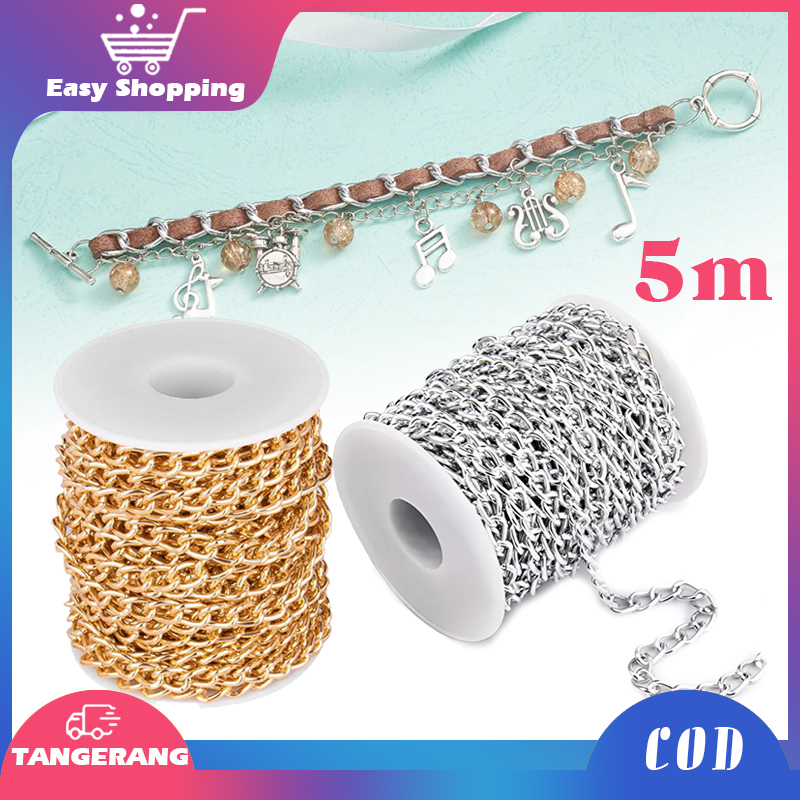 Jual 1 Roll / 5m Rantai Alumunium Rantai Kalung Meteran DIY Rantai ...