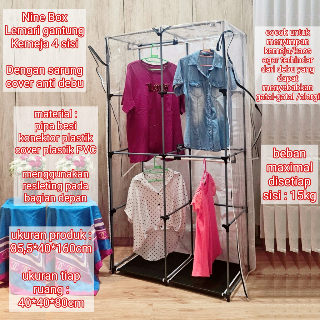 Jual NINE BOX RAK LEMARI PAKAIAN GANTUNG JAS KEMEJA DENGAN SARUNG COVER ...