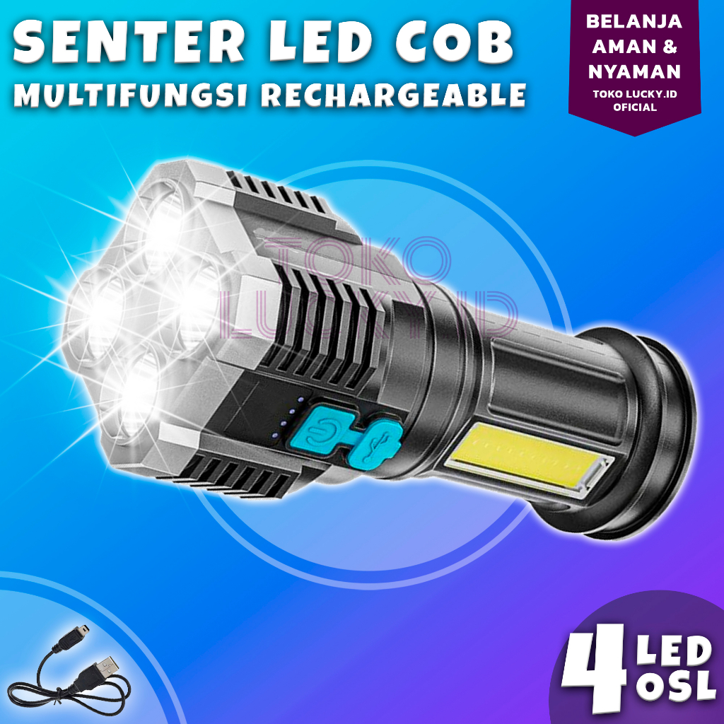 Jual Senter LED COB 2600 Lumens Jarak Jauh Flashlight Torch OSL 4 Mode ...