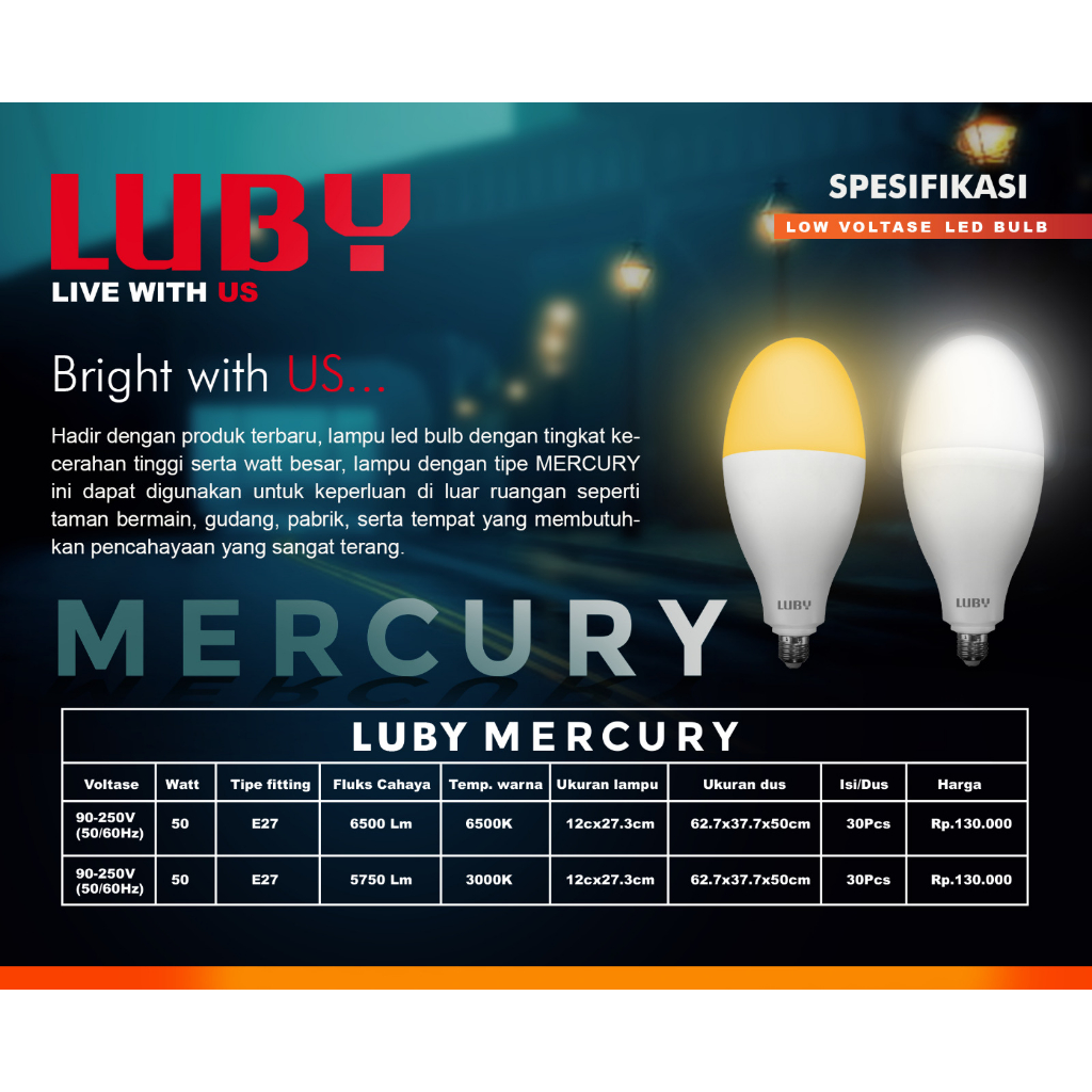 Jual Lampu LED Mercury 50 Watt bisa E27 dan E40 Putih dan Kuning ...