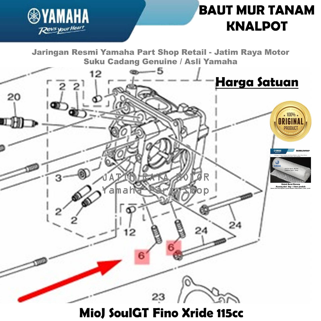 Jual Baut Mur Tanam Knalpot Fino MioJ SoulGT Xride 115 Asli Original ...