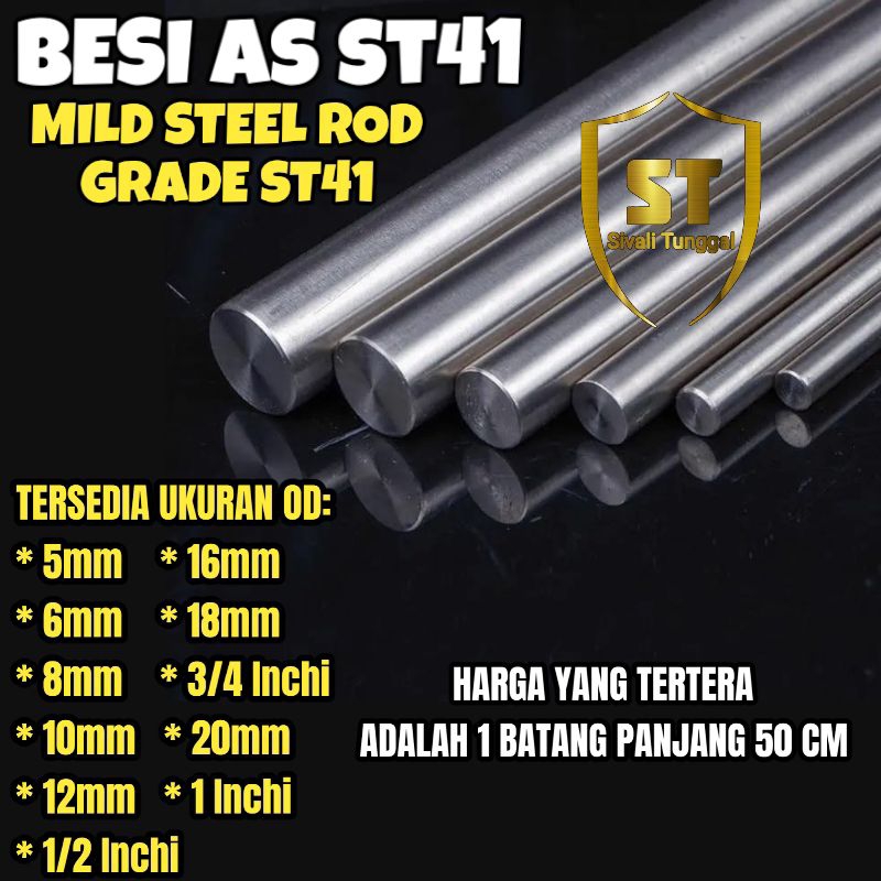 Jual BESI AS ST 41 16MM/18MM/20MM/1,5"/3/4"/1" | AS SS 400 | MILD STEEL ...