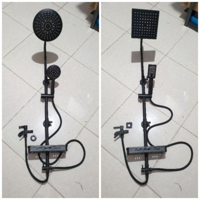 Jual Shower Tiang Bulat / Shower Column / Shower Set Bulat/Kotak Stainless Hitam / Black ...
