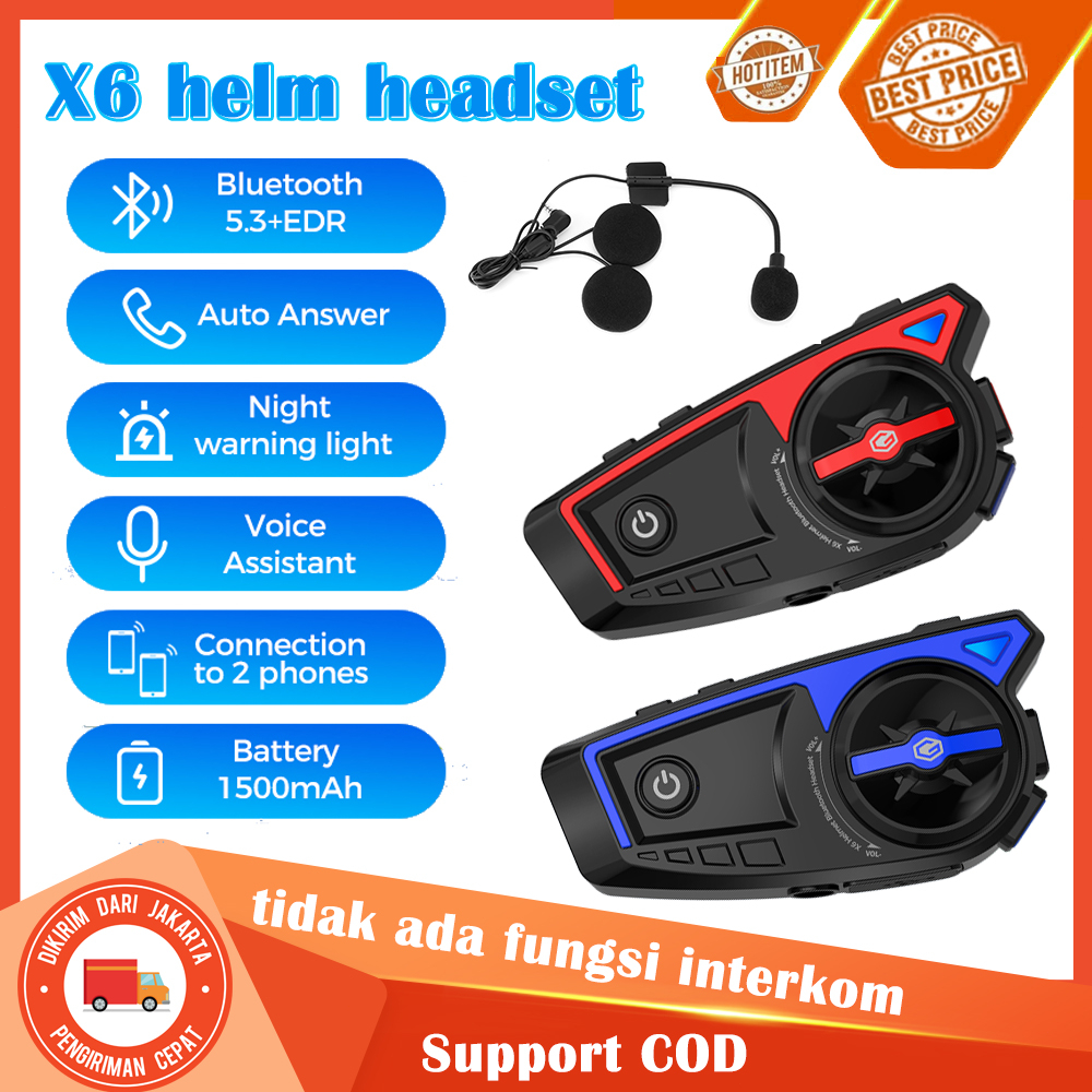 Jual GEARELEC X6 Bluetooth 5.3+EDR Headset Helm Sepeda Motor Earphone ...