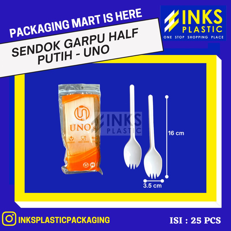 Jual SENDOK GARPU HALF FORK SPOON PUTIH UNO (25 PCS) | Shopee Indonesia