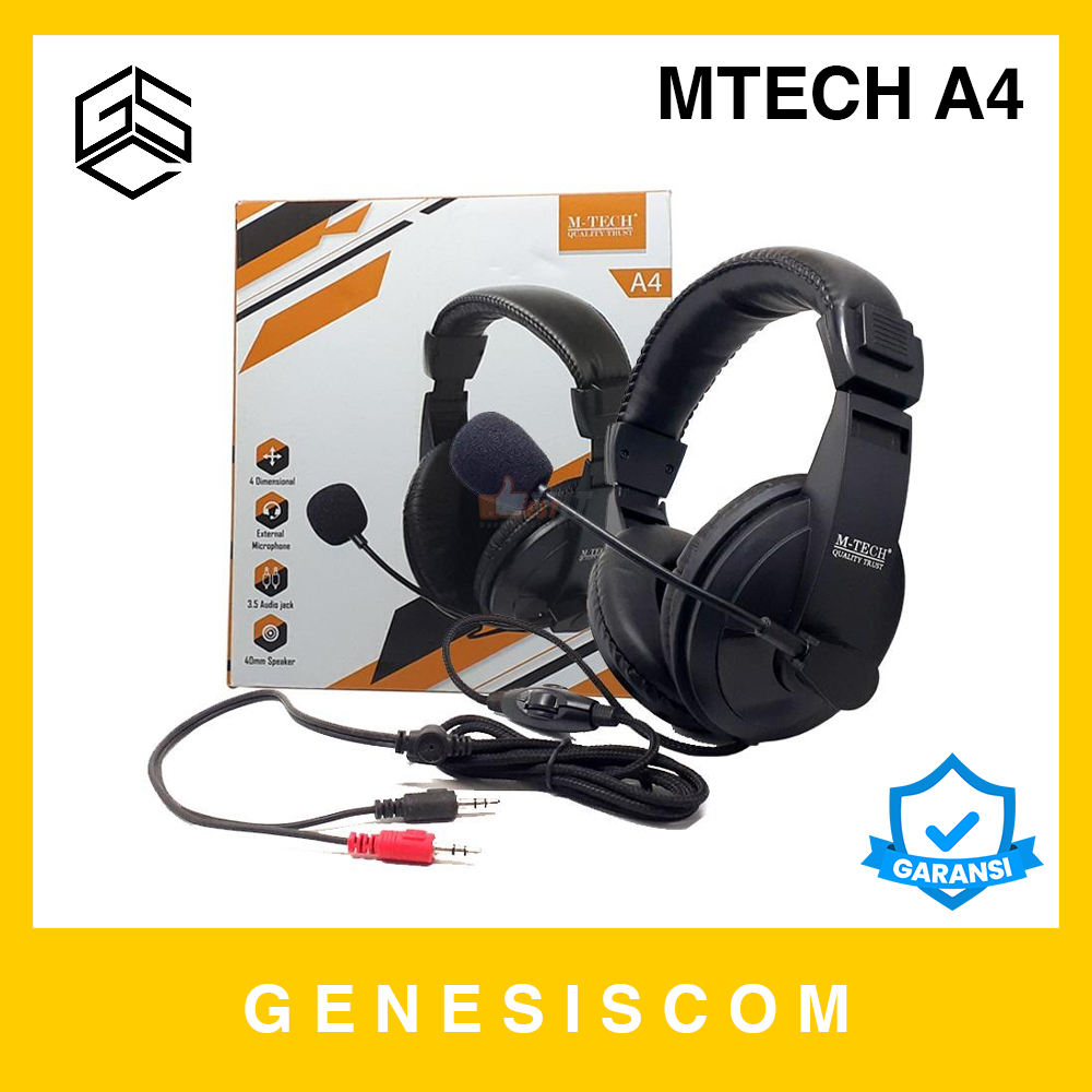 Jual Headphone MTECH A4 Headset Stereo Kabel Cable Audio Jack Mic Microphone Office Kantor Murah ...