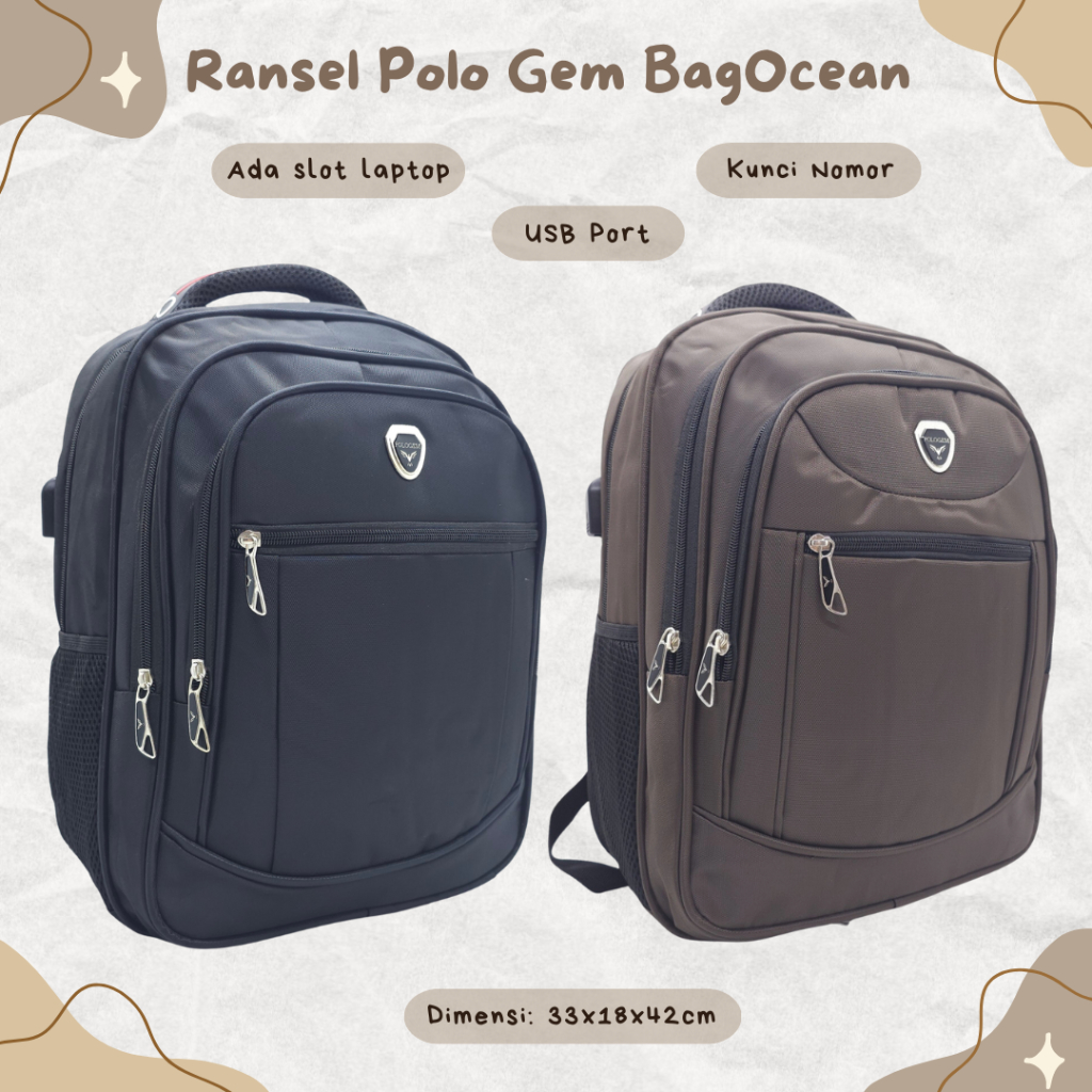 Jual Ransel Laptop Polo GEM ORIGINAL 16 inch USB + KUNCI NOMOR + JAS ...
