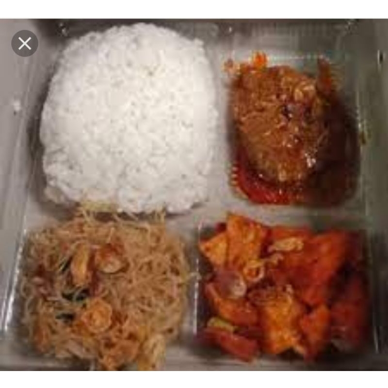 Jual paket nasi + ayam rendang + mie goreng + sambal goreng kentang ...