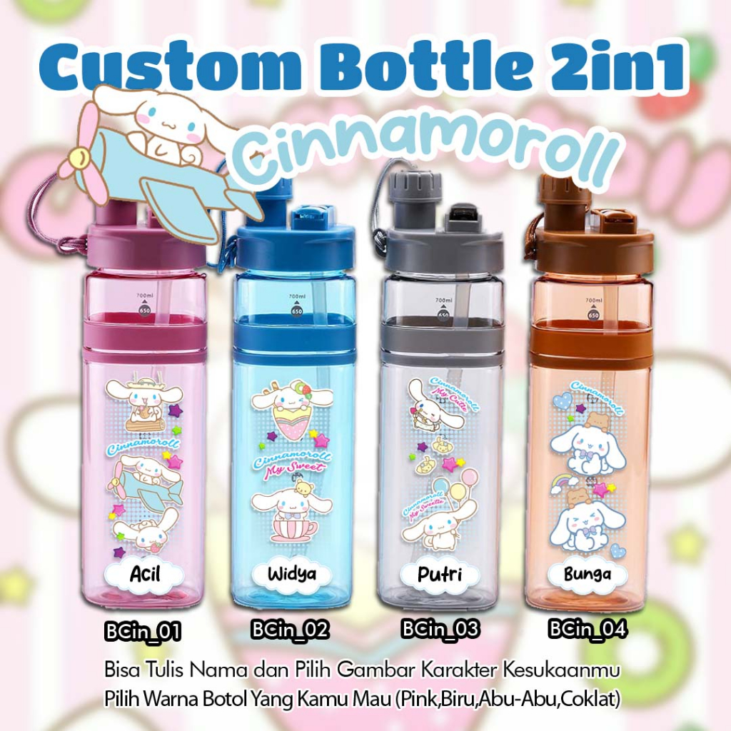 Jual BOTOL MINUM CUSTOM - Botol 2 In 1 - Teguk & Sedot - DESAIN KARTUN DOGGY RABBIT KELINCI ...