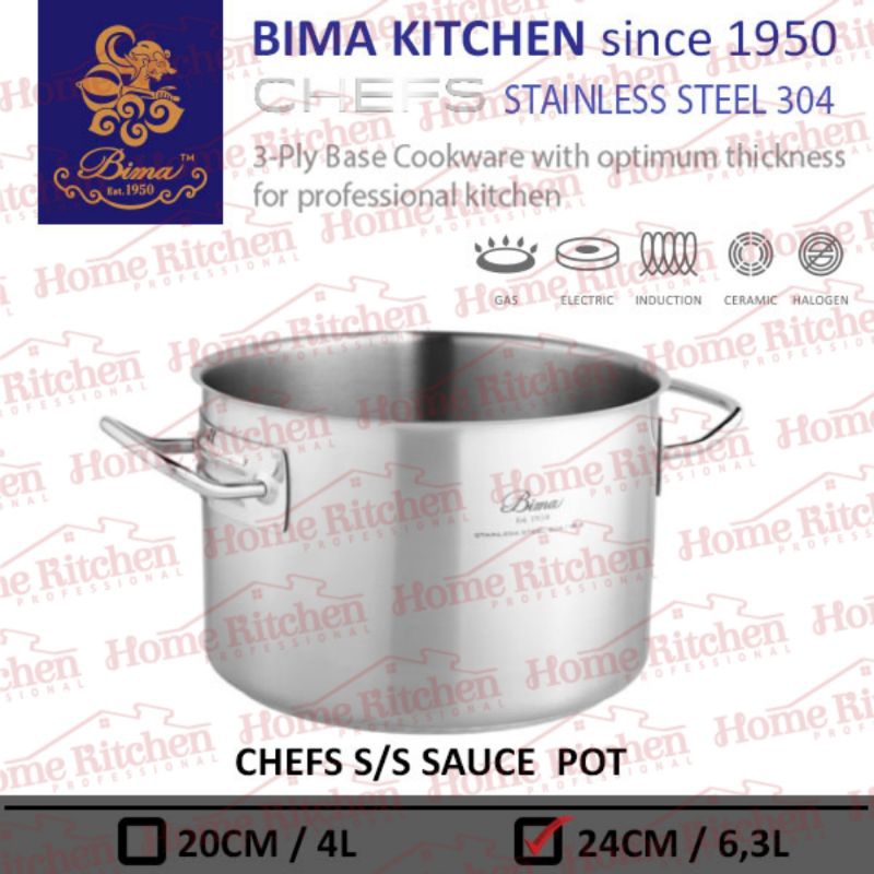 Jual BP1900224 Bima Chef Saucepot Stockpot 24cm 6,3L Stainless 304 ...