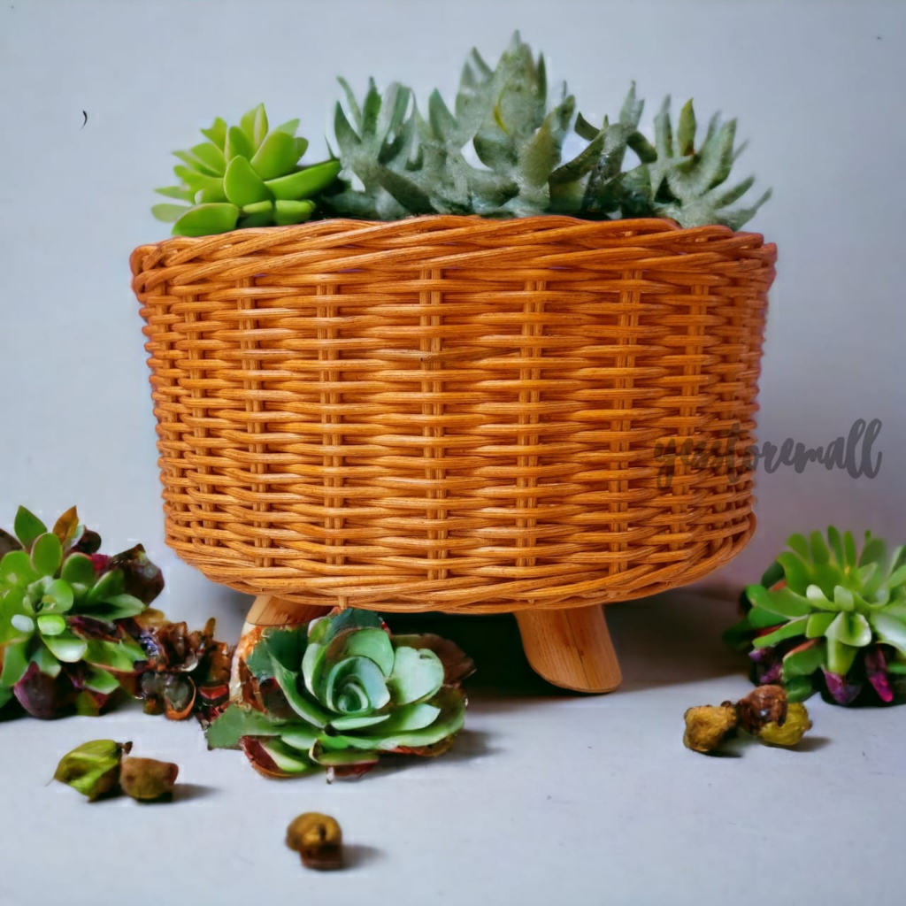 Jual keranjang rotan bulat besar vas bunga bulat guci rotan wadah bunga ...