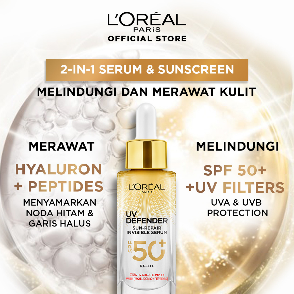 Jual L'Oreal Paris UV Serum Sunscreen SPF 50+ PA++++ - UV Defender Sun ...