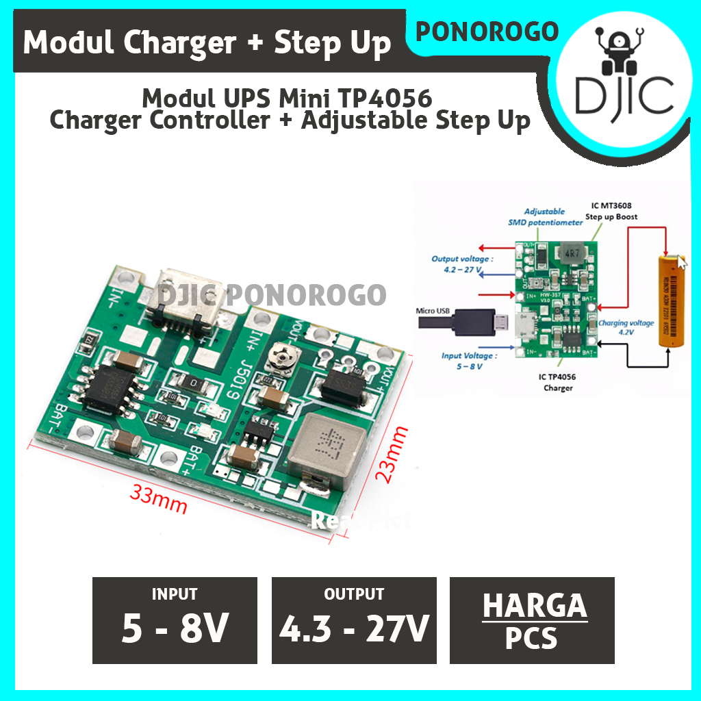 Jual Modul Mini UPS TP4056 Charging Controller Plus Adjustable Step Up ...