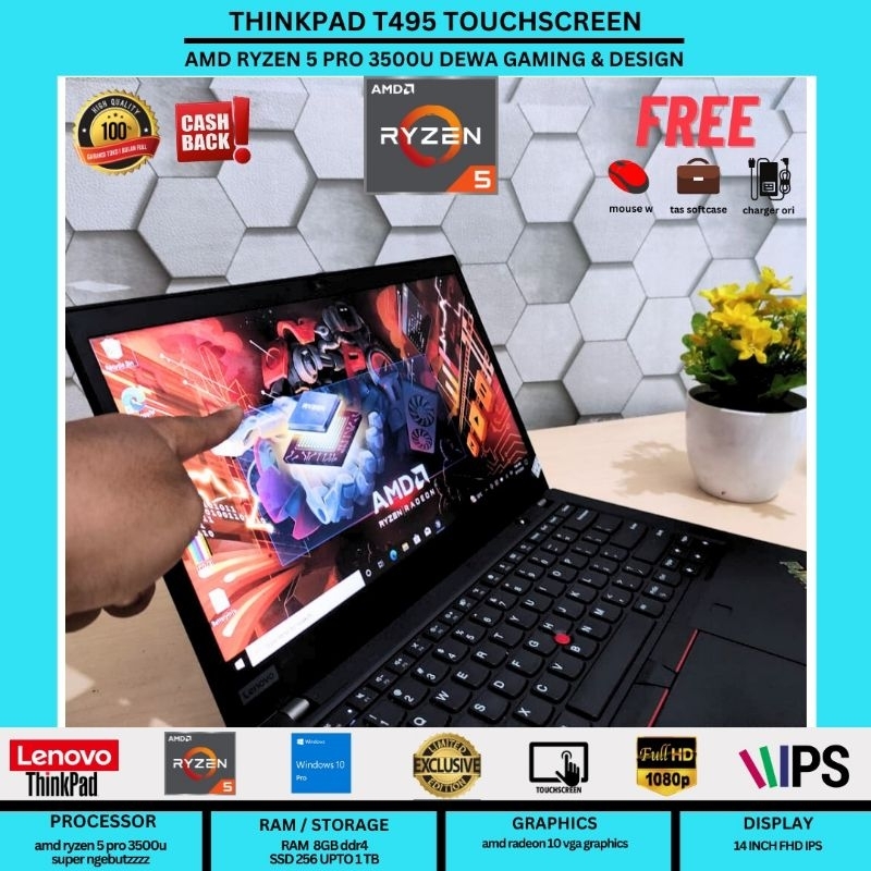 Jual THINKPAD T495 AMD RYZEN 5 PRO 3500U TOUCHSCREEN/RAM 16GB/SSD 512GB ...