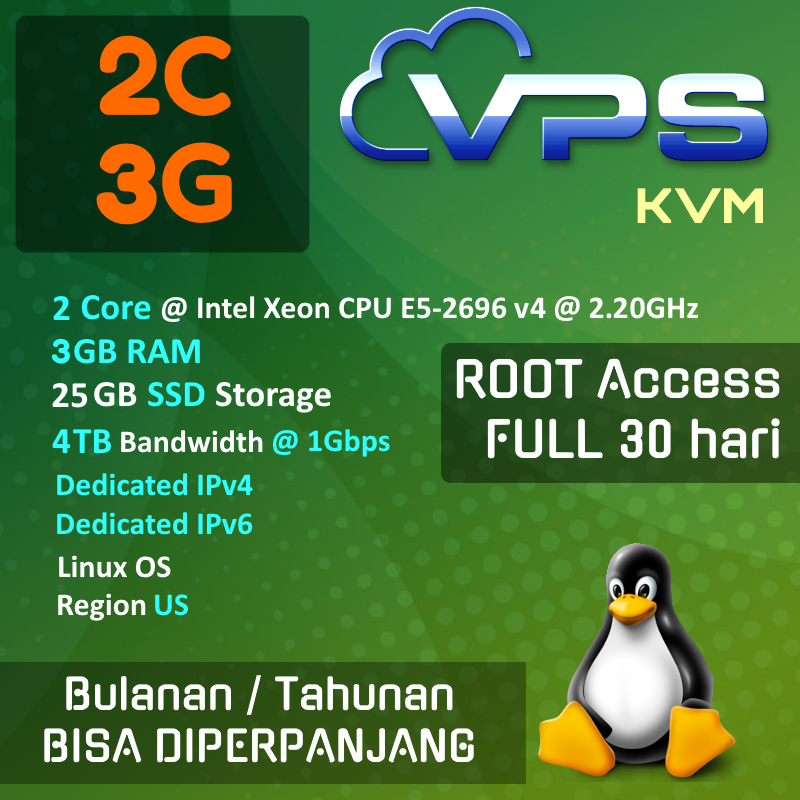 Jual VPS LINUX - 2 CORE - 3 GB RAM - SSD - 1Gbps - ROOT - FULL 30 HARI ...