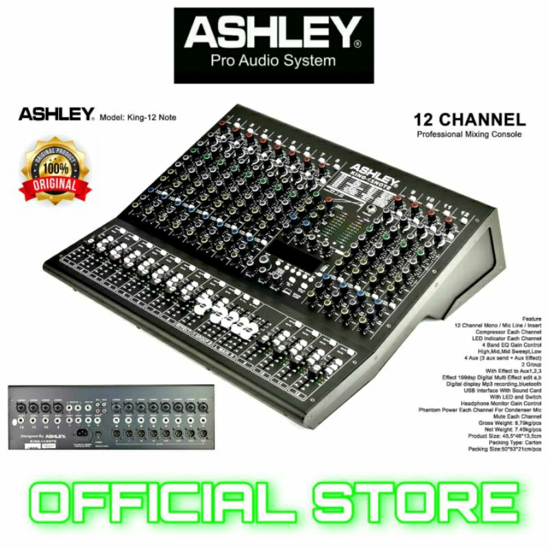 Jual mixer audio 12 channel original ashley king 12 note usb bluetooth ...