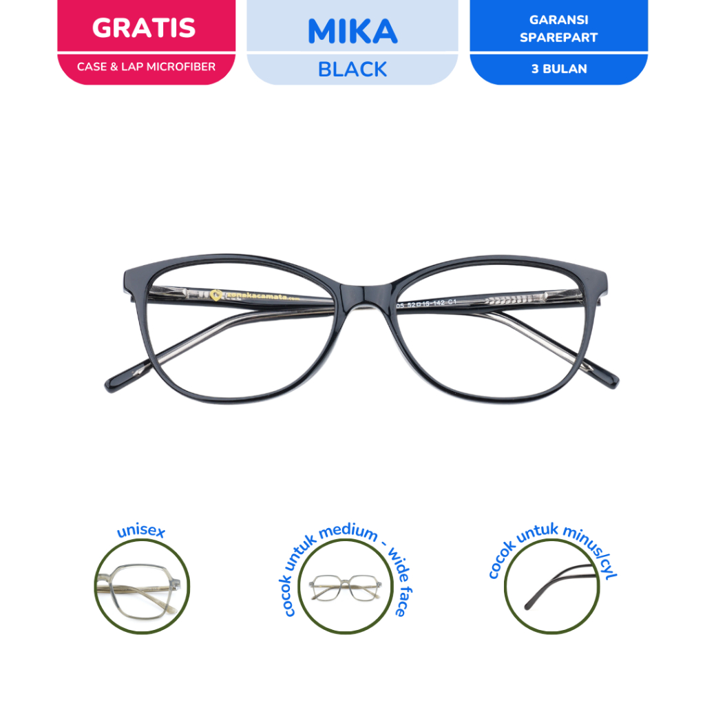 Jual zonakacamata - The Classic Mika Black - Frame Kacamata - Pria/Wanita - Minus/Silinder/Plus ...