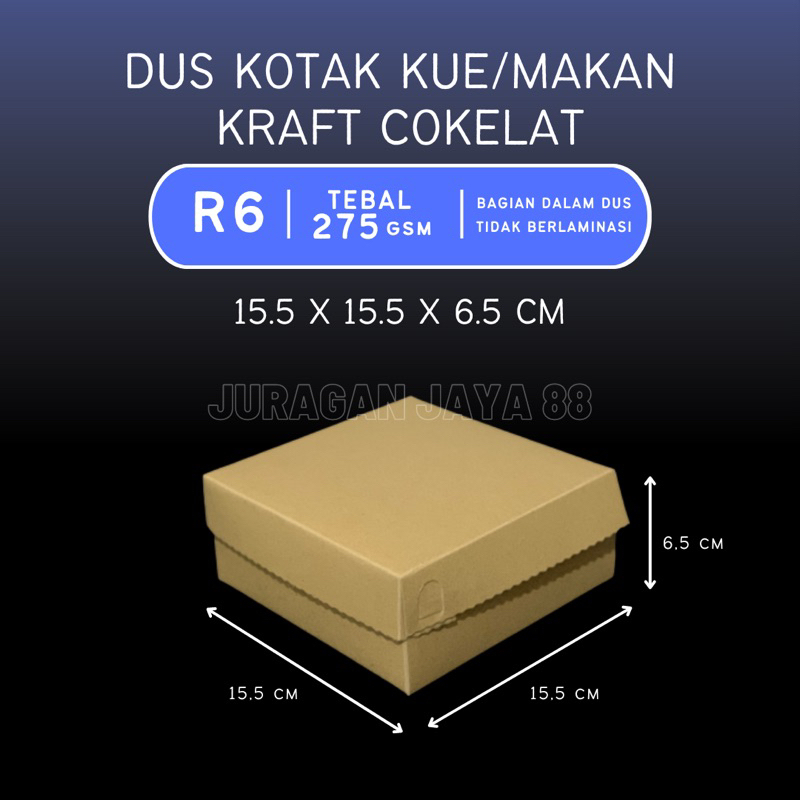 Jual Dus Kue / Kotak Makan R6 15,5cm x 15,5cm x 6,5cm Kraft Cokelat ...