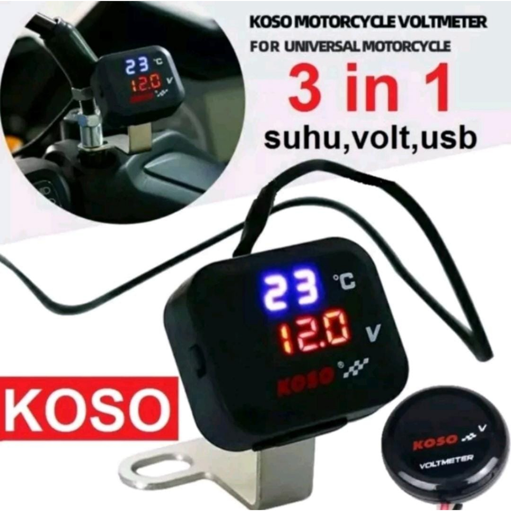 Jual Voltmeter Koso 3 In 1 USB Charger Universal SEMUA MOTOR Anti Air ...