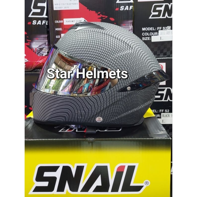 Jual Helm Snail FFS2 Carbon Matt Iridum Flat Visor + Spoiler 3D ...