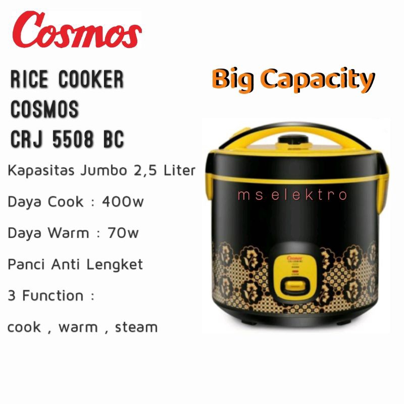 Jual Rice Cooker Magic Com Cosmos CRJ 5508 BC Kapasitas Jumbo 2,5 liter ...
