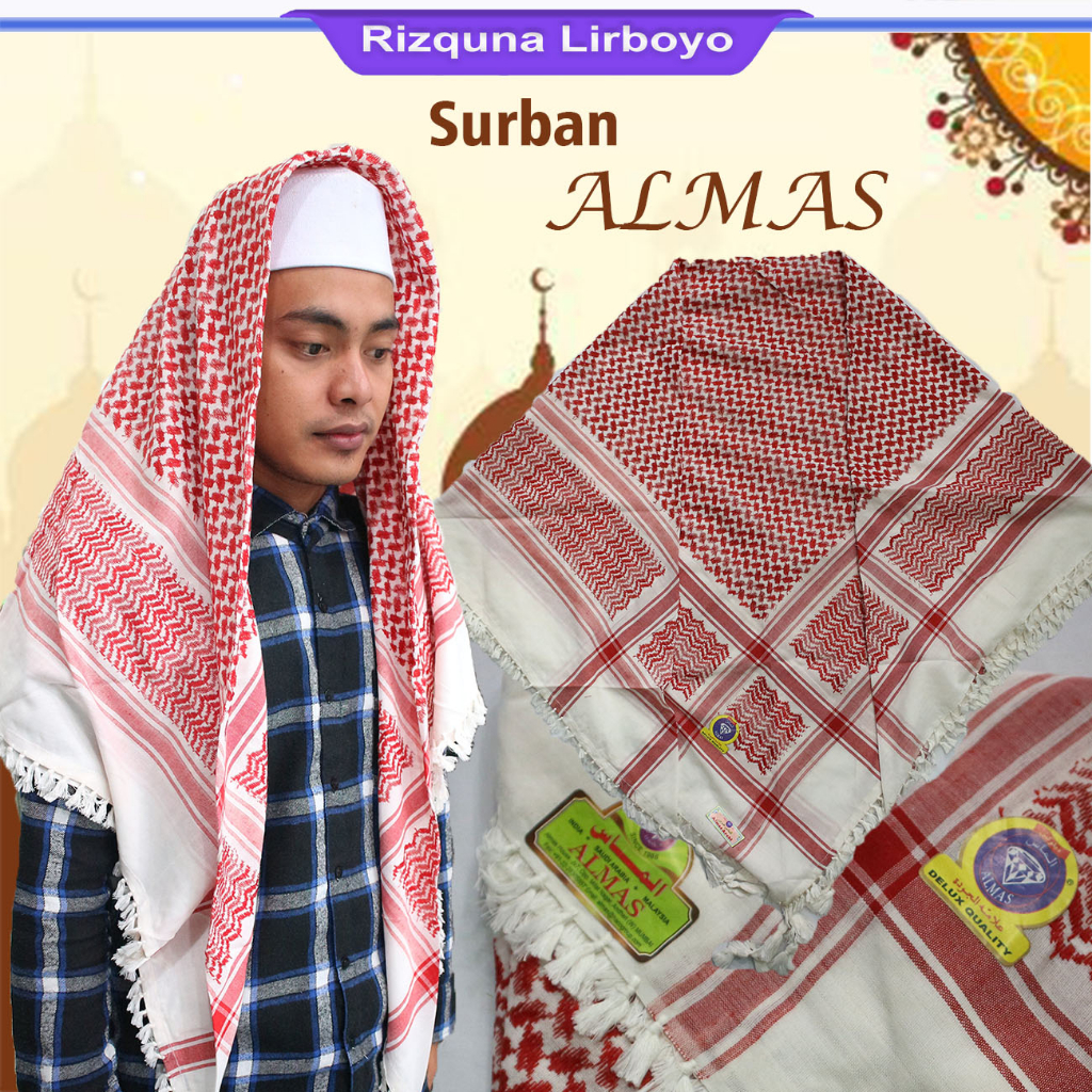 Jual Surban Imamah ALMAS Merah Putih Sorban Kiyai Almas Koncer Rumbai ...