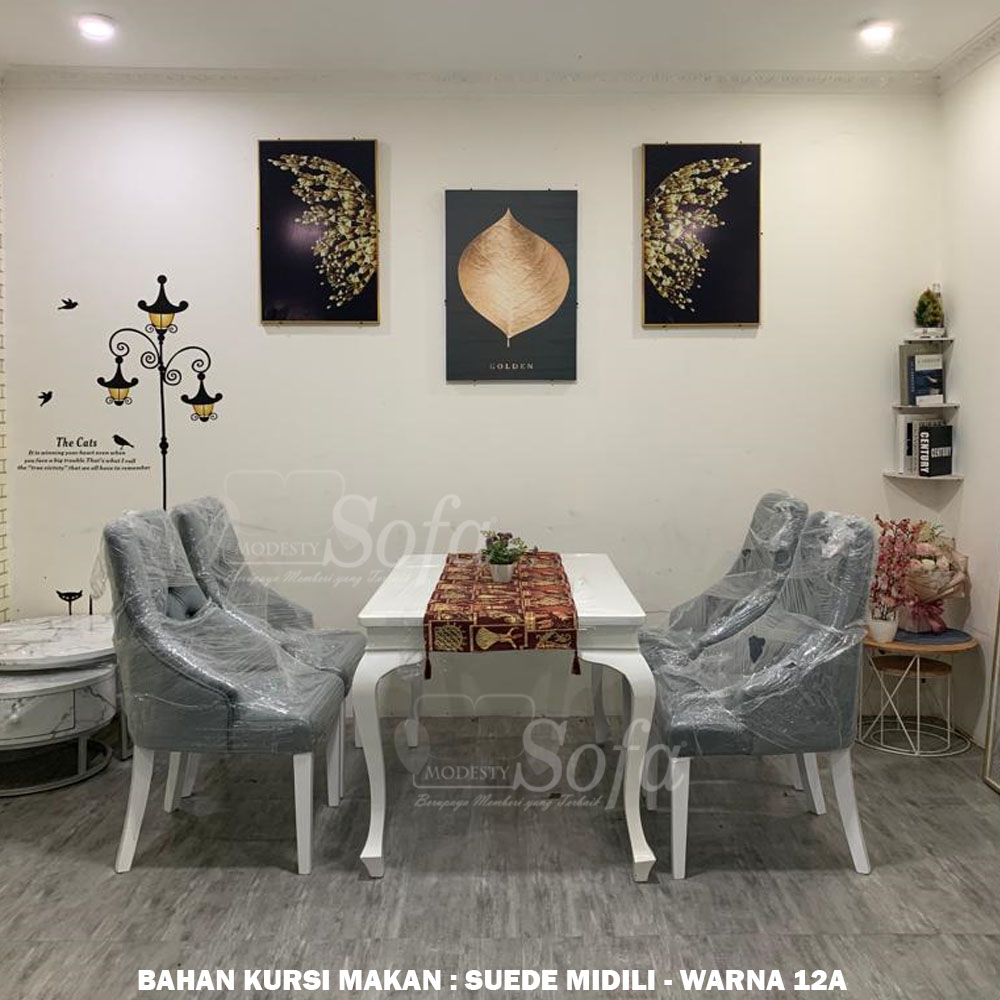 Jual Meja Makan + 4 Kursi Makan Sandaran Kancing Modesty | Shopee Indonesia