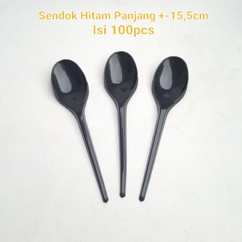 Jual Sendok Panjang Hitam isi 100pcs / Garpu panjang Hitam isi 100pcs ...