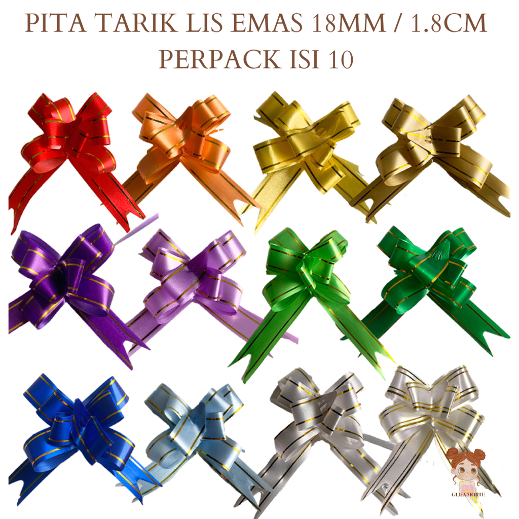 Jual pita tarik lis emas 18mm / 1.8cm serut [perpack isi 10] serut ...