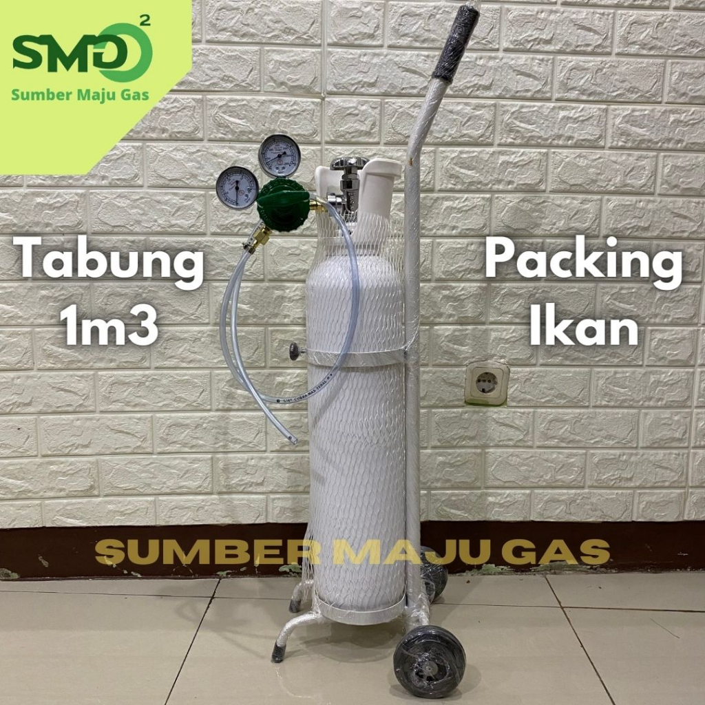 Jual Tabung Oksigen 1m3 Lengkap Packing Ikan Kolam Aquarium (+Regulator+Selang+Troli+Isi ...