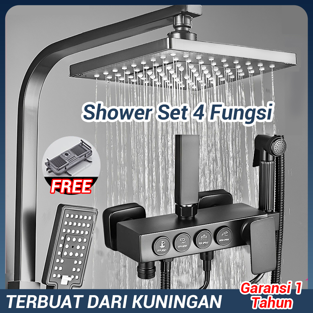 Jual Shower Dengan Tombol Emas Hitam/Set Shower Lengkap Kamar Mandi ...