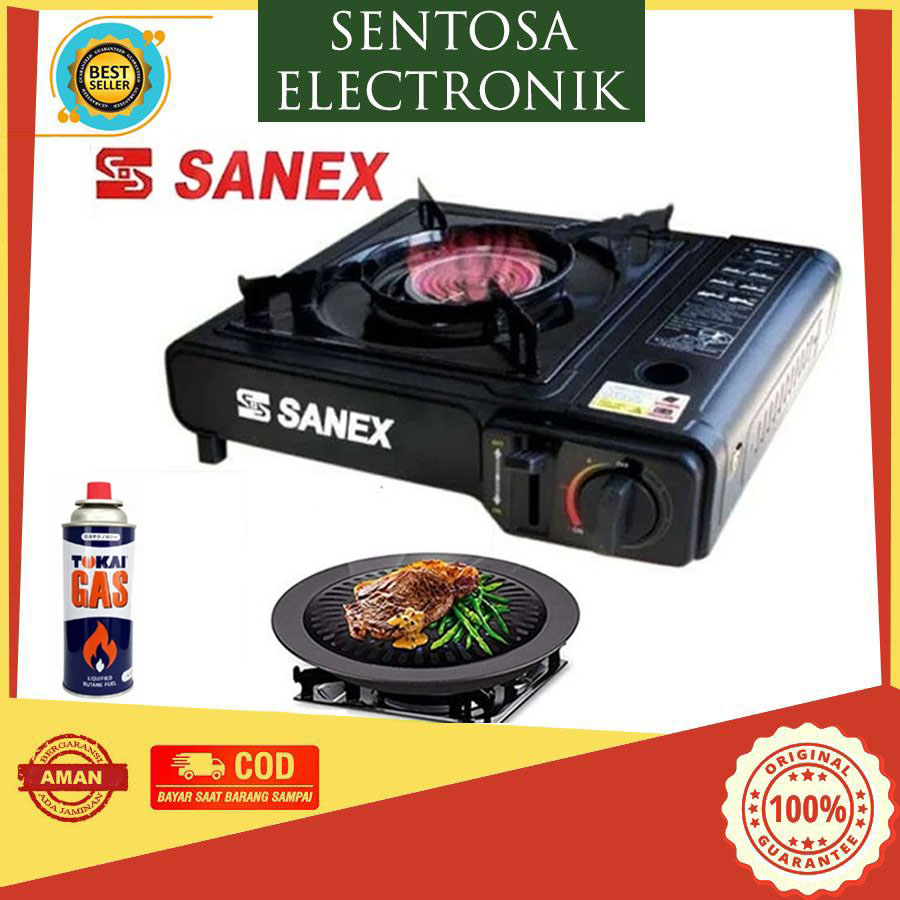 Jual PAKET BBQ KOMPOR GAS PORTABLE 1 TUNGKU SANEX 2IN1 API BARA ...